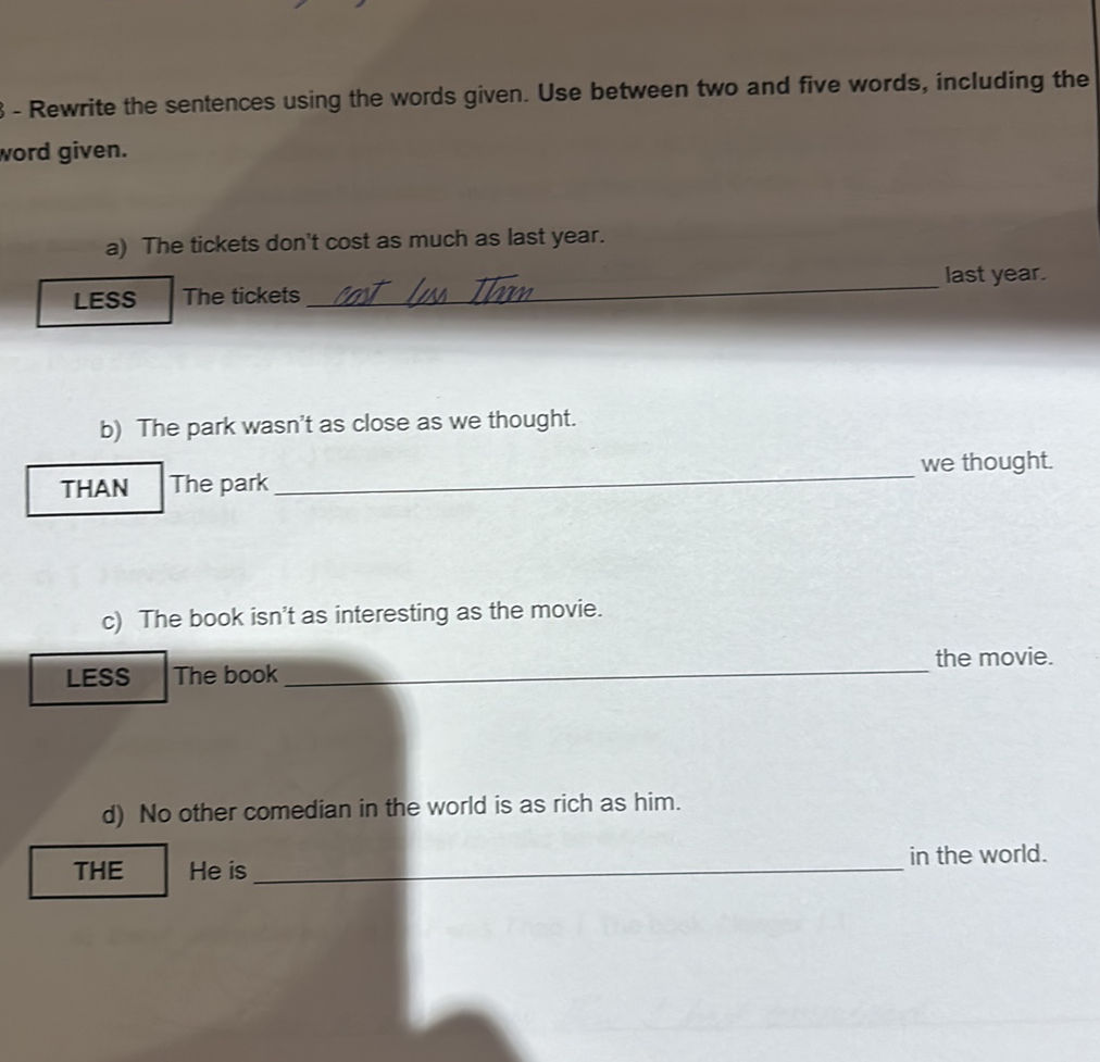 3 - Rewrite the sentences using the words | StudyX