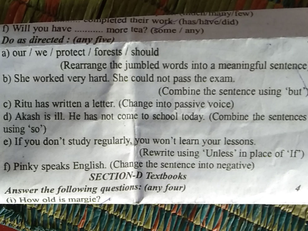 a) our / we / protect / forests / should | StudyX