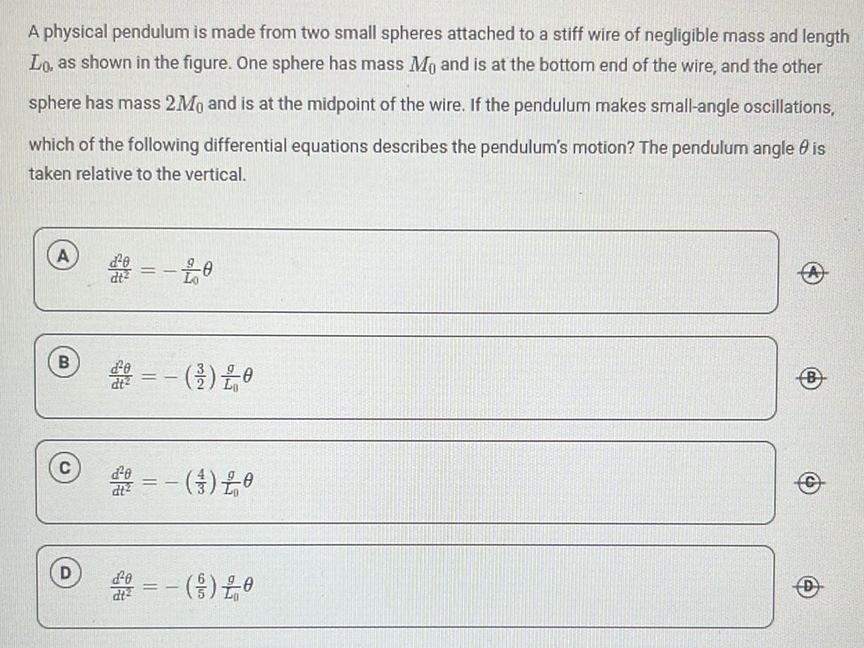 A physical pendulum is made from two small | StudyX