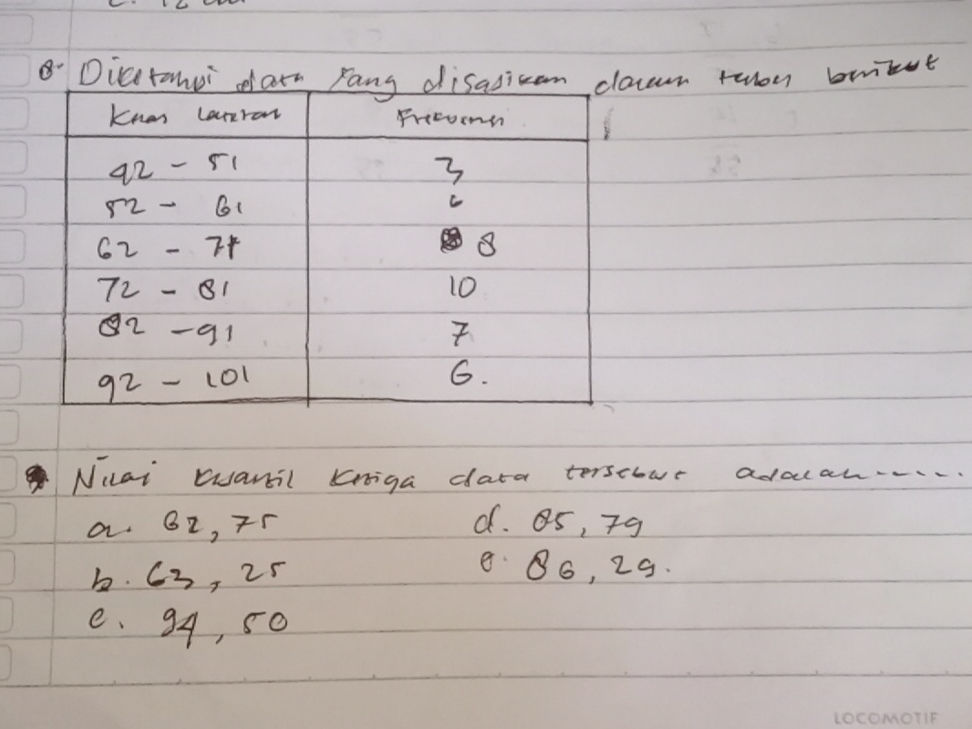 8. Diketahui data yang disajikan dalam tabel | StudyX