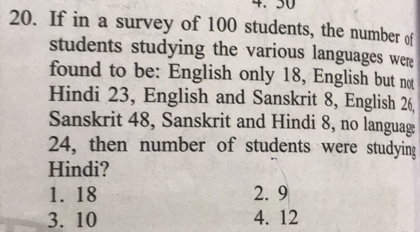 20. If in a survey of 100 students, the | StudyX