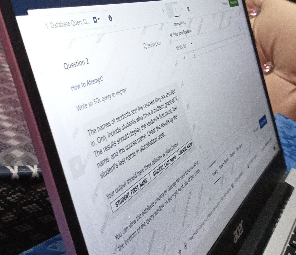 Write an SQL query to display. The names of | StudyX