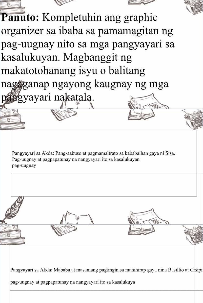 Panuto: Kompletuhin ang graphic organizer sa | StudyX