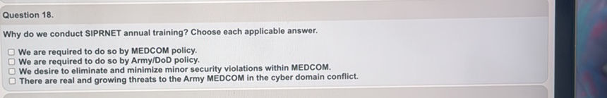 Question 18. Why do we conduct SIPRNET | StudyX