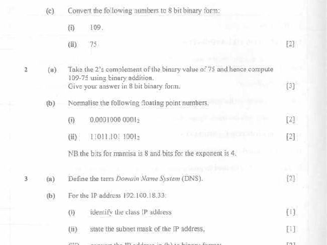 (c) Convert the following numbers to 8 bit | StudyX