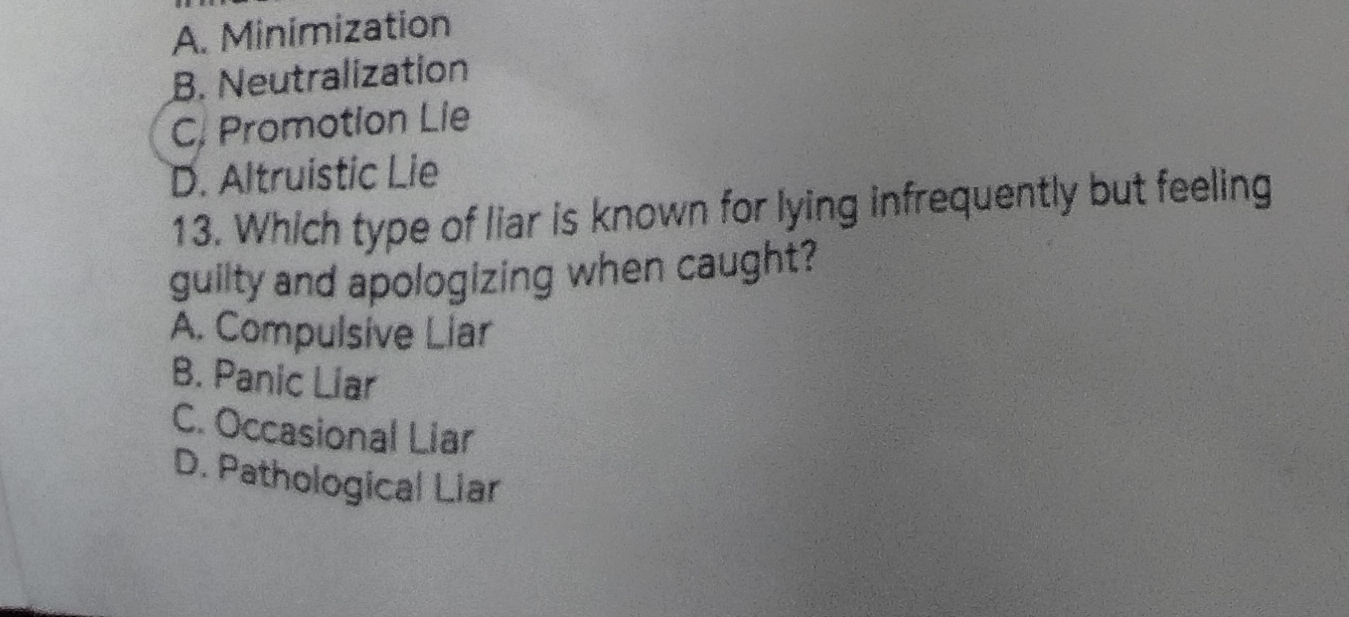13. Which type of liar is known for lying | StudyX