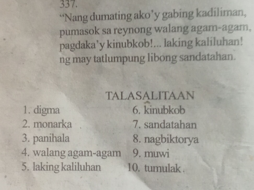 337. "Nang dumating ako'y gabing kadiliman, | StudyX