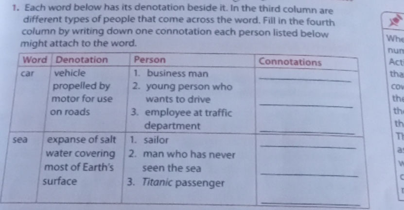1. Each word below has its denotation beside | StudyX