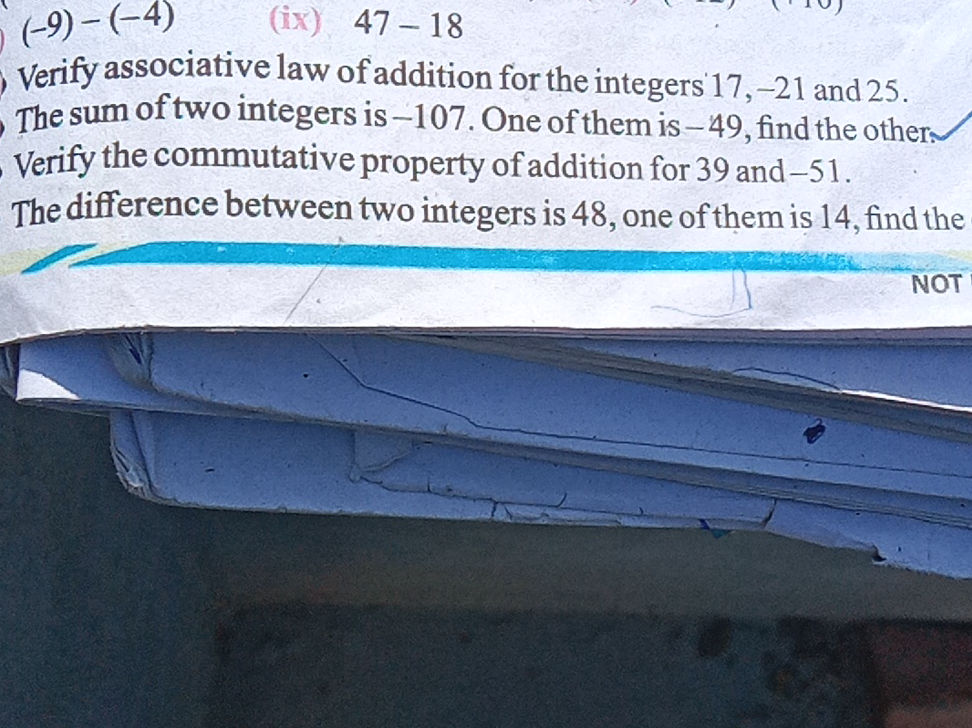 Verify associative law of addition for the | StudyX