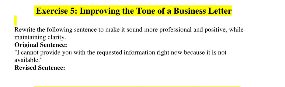Exercise 5: Improving the Tone of a Business | StudyX