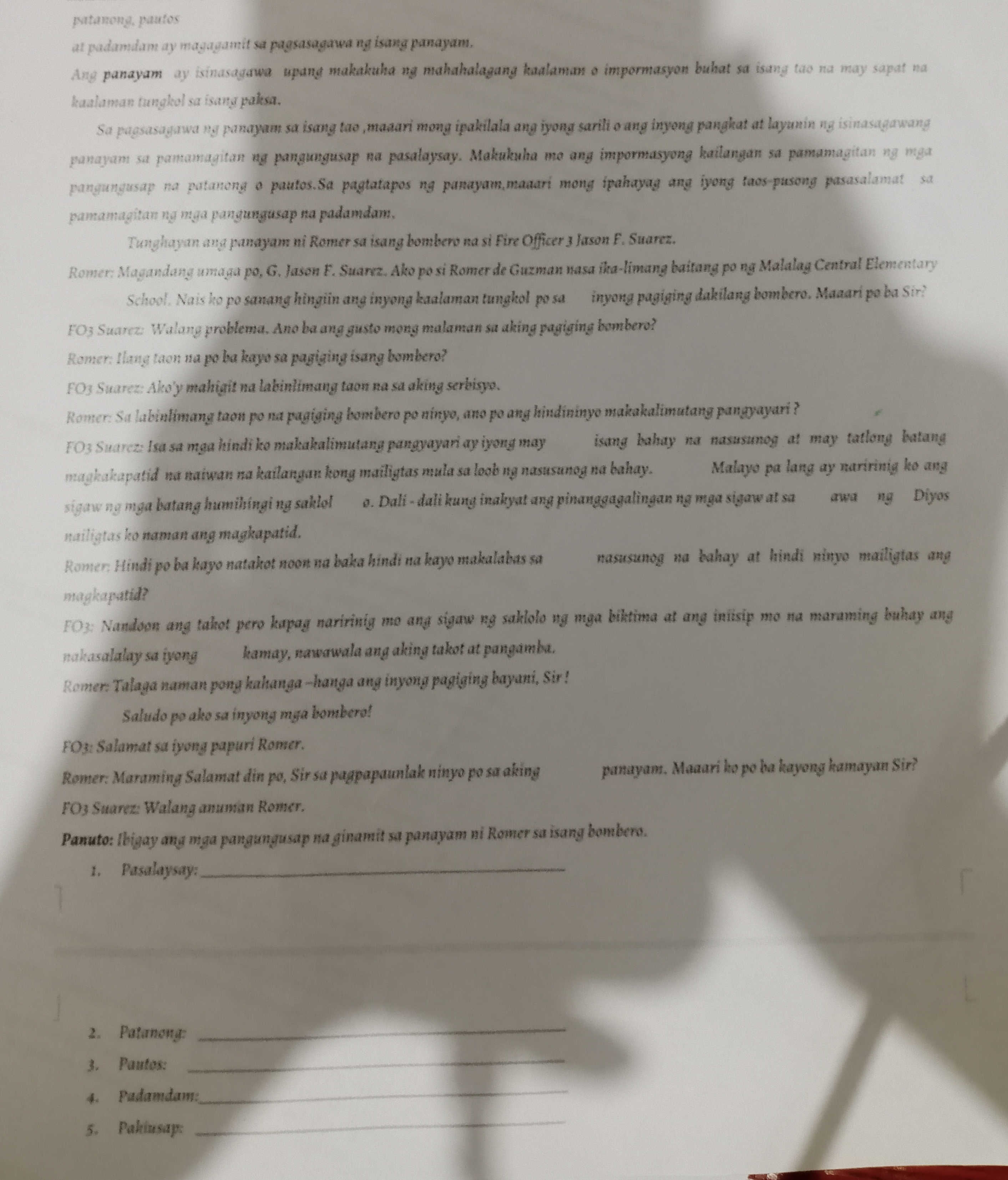 Panuto: Ibigay ang mga pangungusap na | StudyX