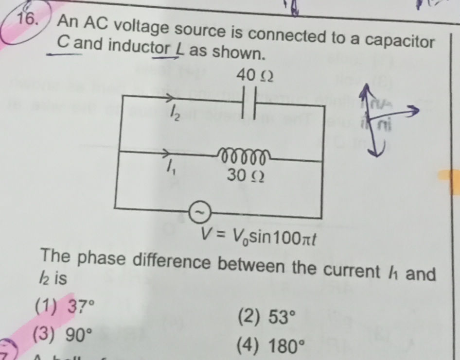 16. An AC voltage source is connected to a | StudyX