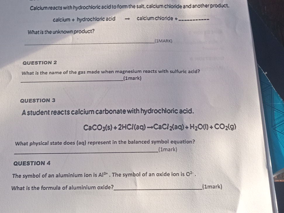 Calcium reacts with hydrochloric acid to | StudyX