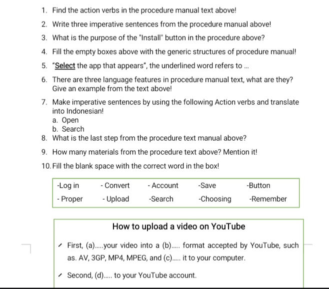 1. Find the action verbs in the procedure | StudyX