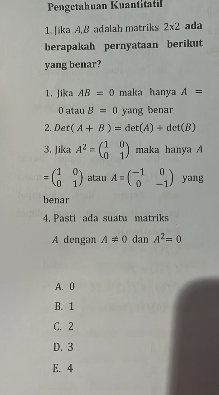 1. Jika $A, B$ adalah matriks $2x2$ ada | StudyX