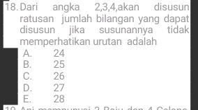 18. Dari angka 2,3,4, akan disusun ratusan | StudyX