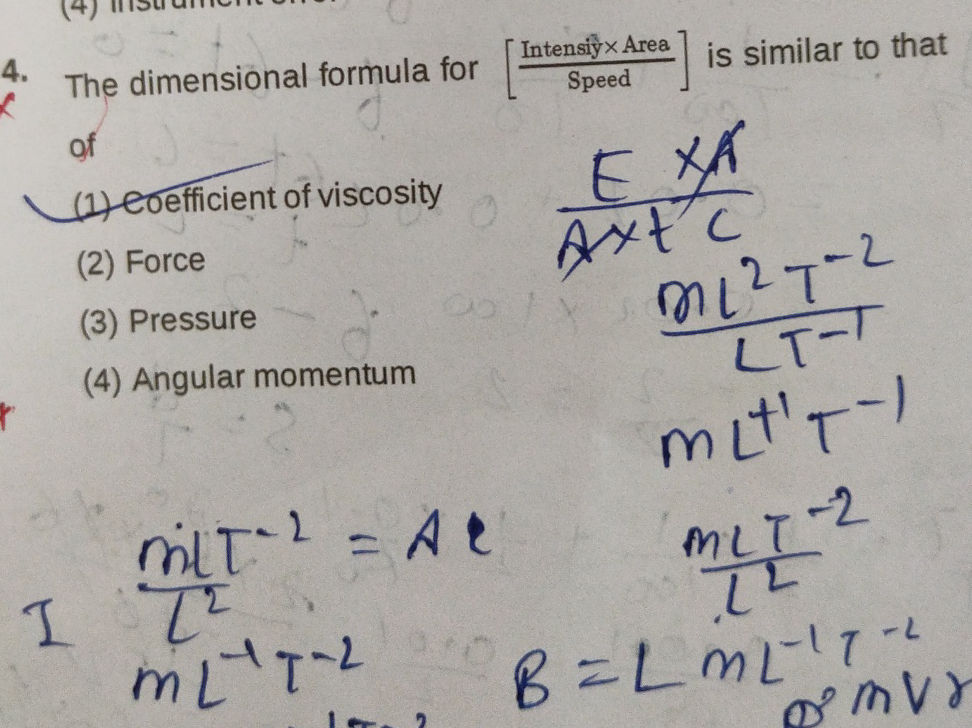 4. The dimensional formula for \( {Intensity | StudyX