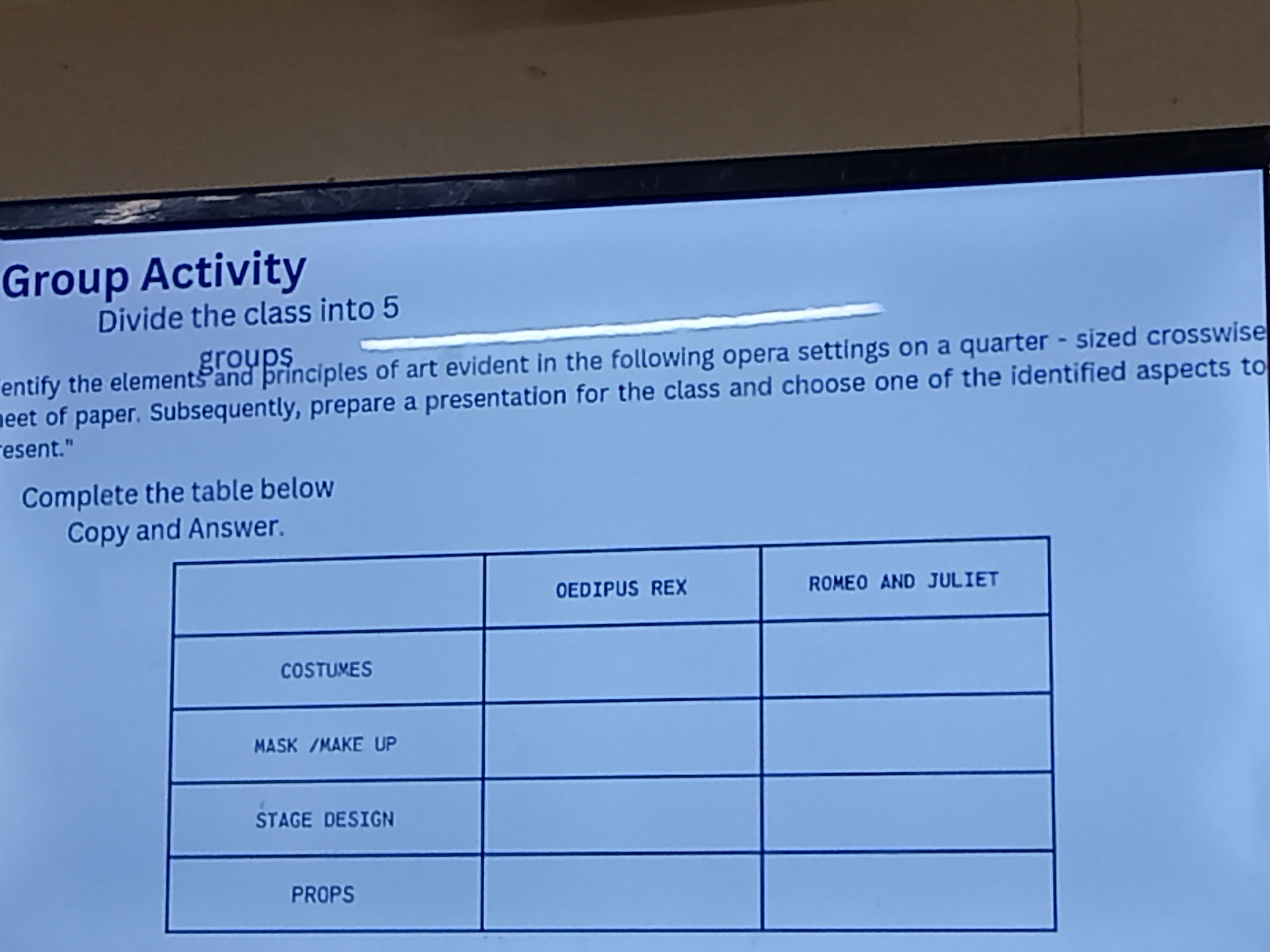 Divide the class into 5 groups. Identify | StudyX