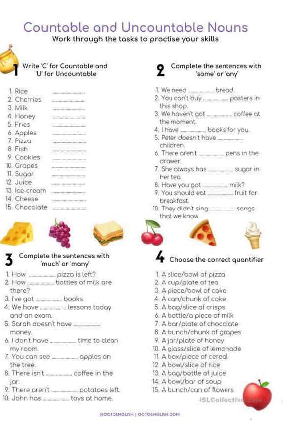 Countable and Uncountable Nouns Work through | StudyX