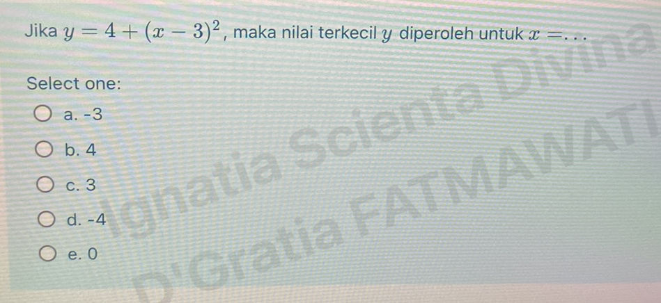 Jika $y = 4 + (x - 3)^2$, maka nilai | StudyX