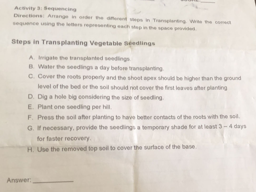 Activity 3: Sequencing Directions: Arrange | StudyX
