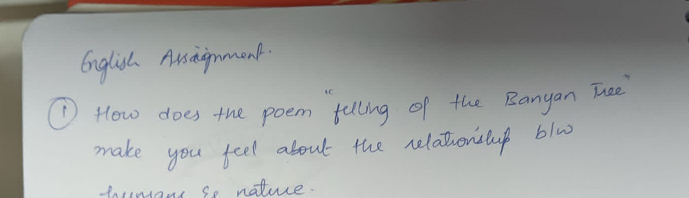① How does the poem "felling of the Banyan | StudyX