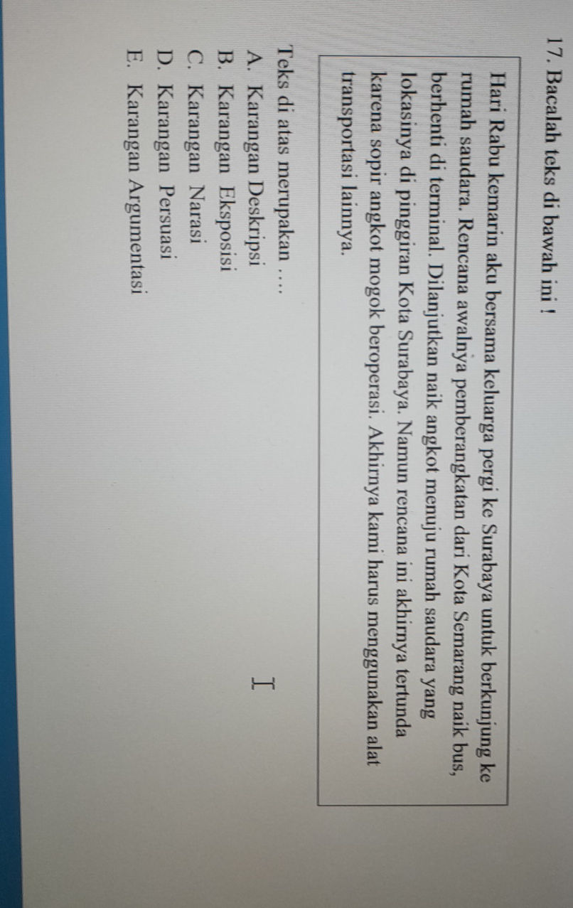 17. Bacalah teks di bawah ini ! Hari Rabu | StudyX