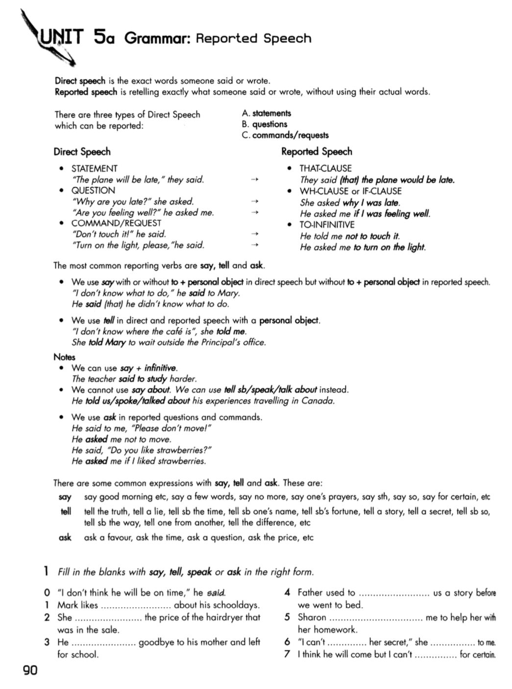 1 Fill in the blanks with say, tell, speak | StudyX