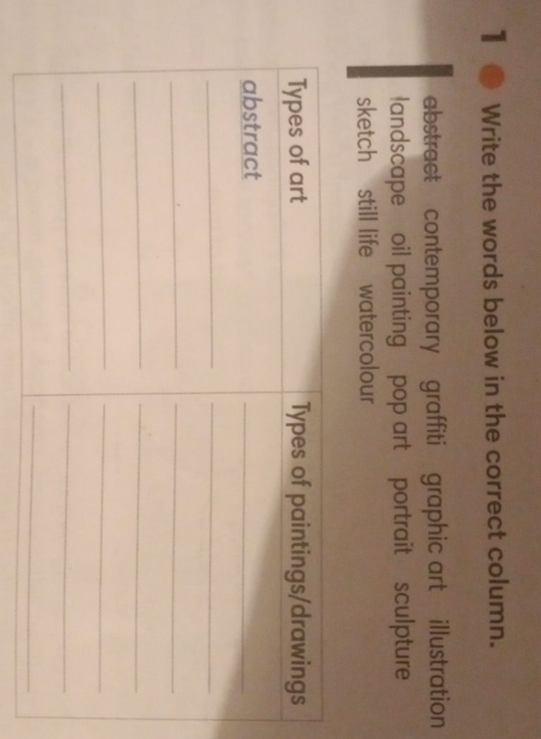 Write the words below in the correct column. | StudyX