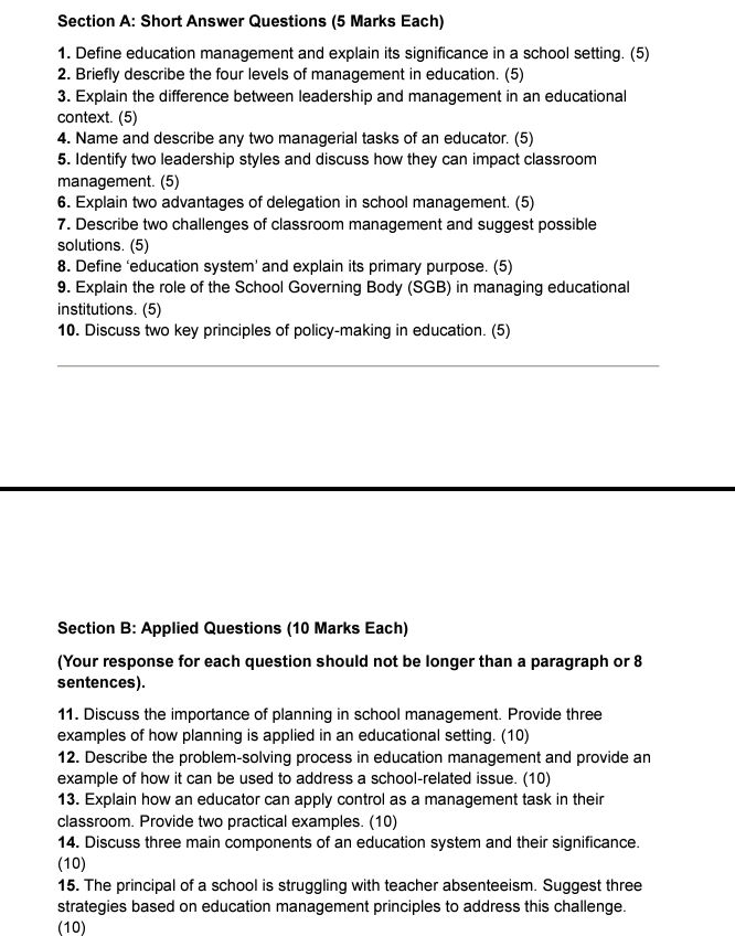 Section A: Short Answer Questions (5 Marks | StudyX