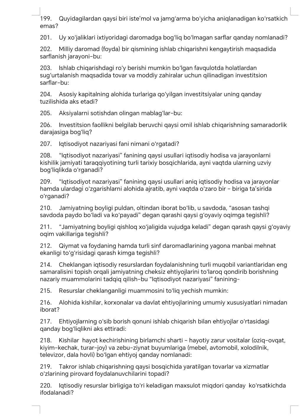 199. Quyidagilardan qaysi biri iste'mol va | StudyX