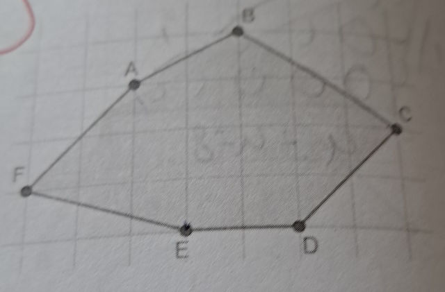 The image shows a polygon ABCDEF on a grid. | StudyX