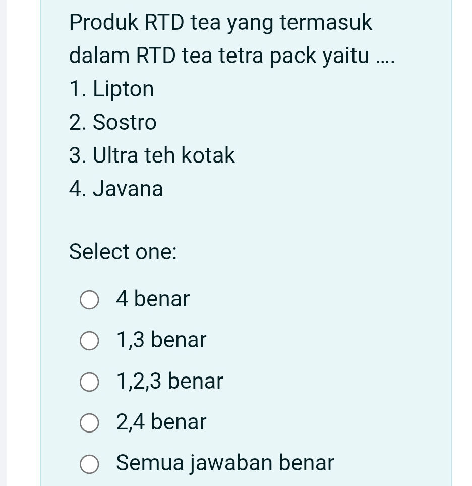 Produk RTD tea yang termasuk dalam RTD tea | StudyX