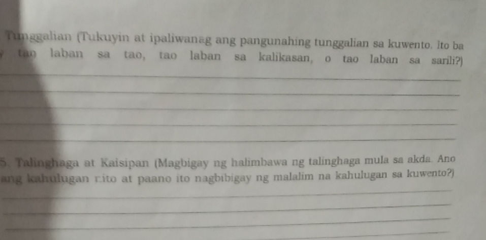 Tunggalian (Tukuyin at ipaliwanag ang | StudyX