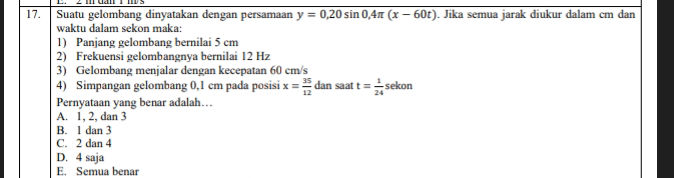 17. Suatu gelombang dinyatakan dengan | StudyX