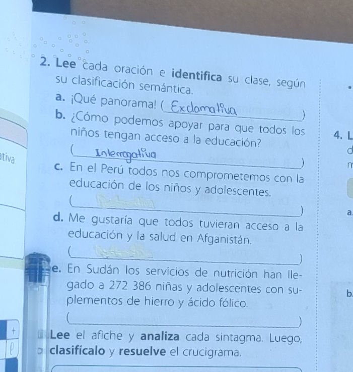 2. Lee cada oración e identifica su clase, | StudyX