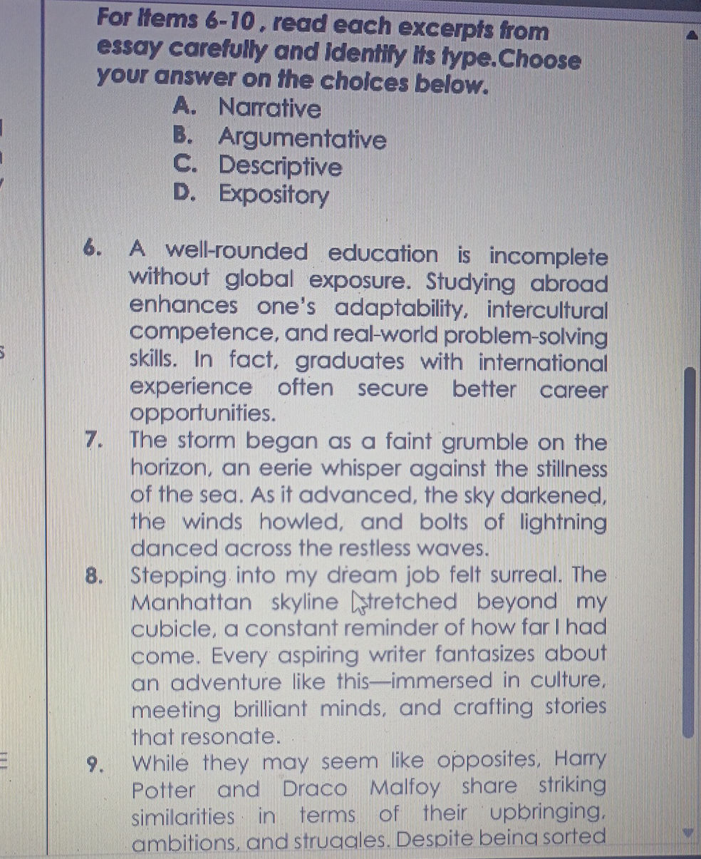 For Items 6-10, read each excerpts from | StudyX