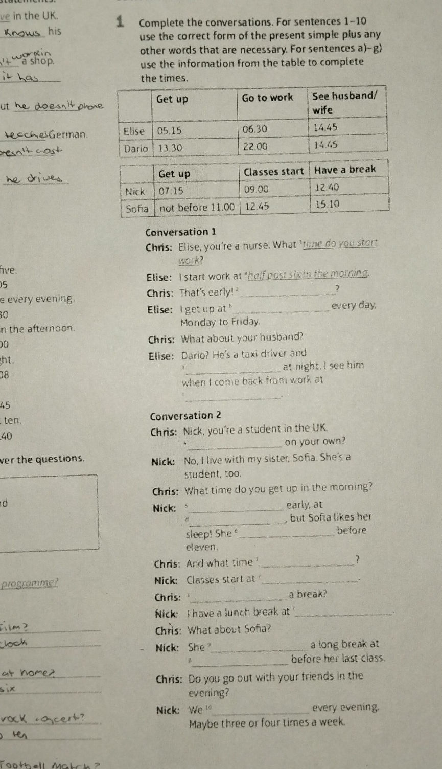 1 Complete the conversations. For sentences | StudyX