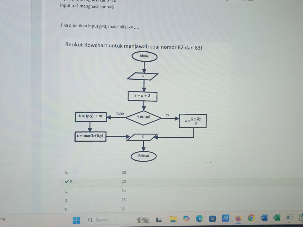Jika diberikan input p=3, maka nilai x=.... | StudyX