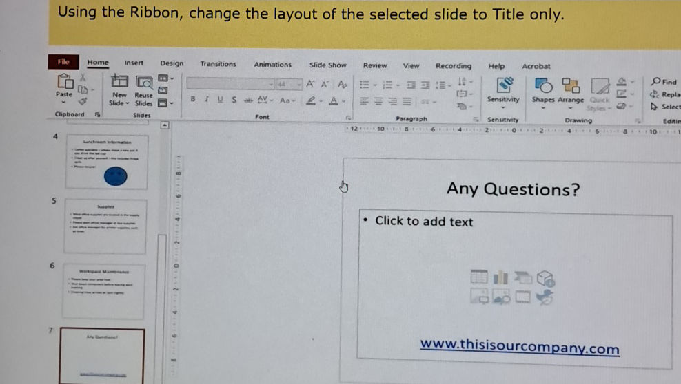 Using the Ribbon, change the layout of the | StudyX