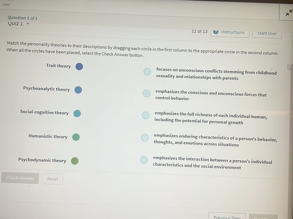 Match the personality theories to their | StudyX