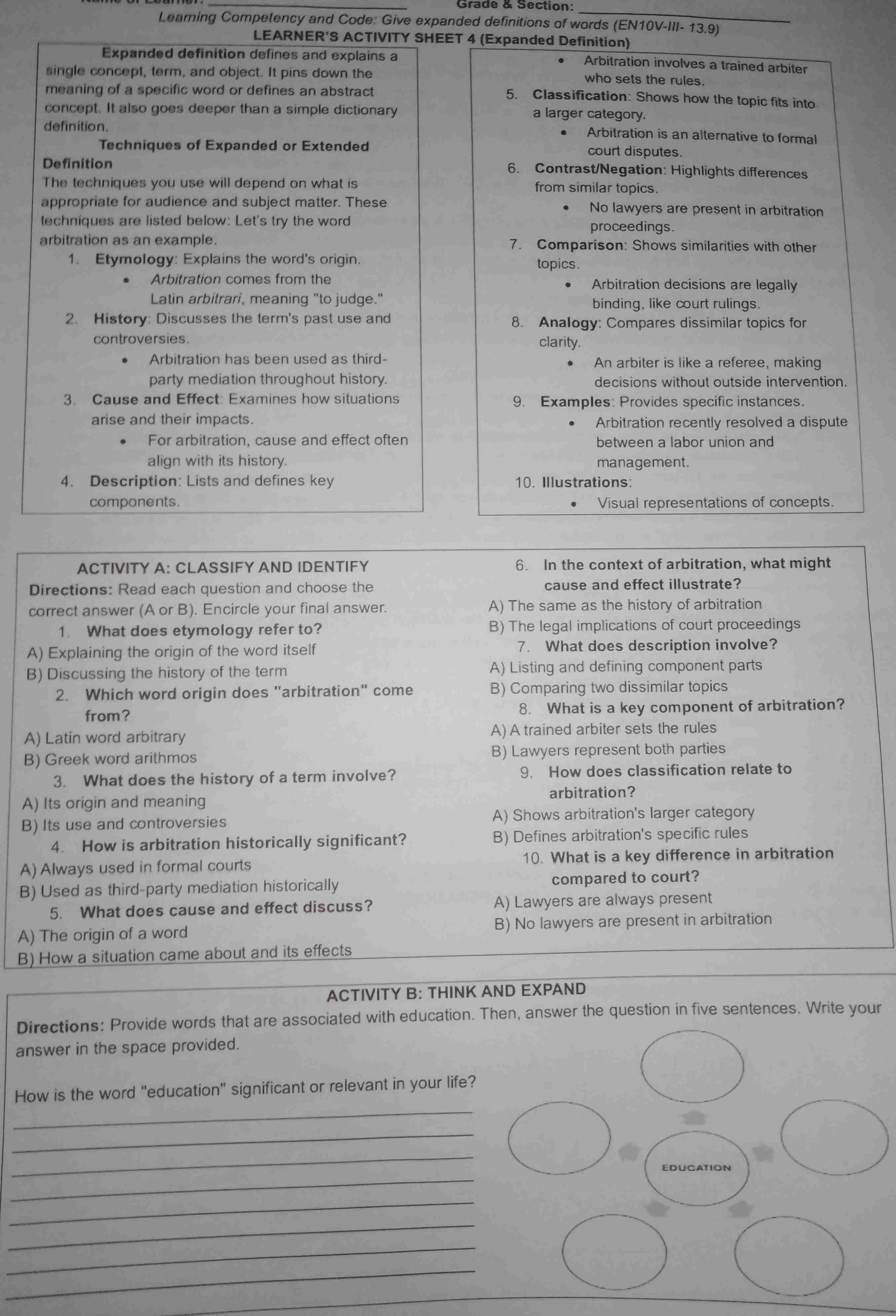 ACTIVITY A: CLASSIFY AND IDENTIFY | StudyX