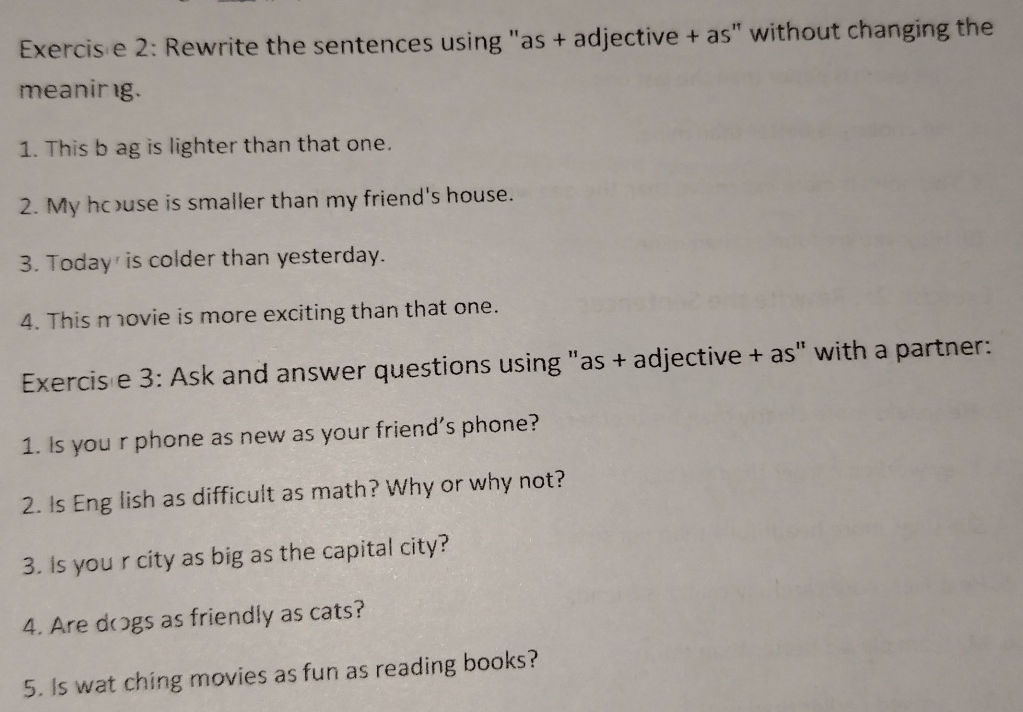 Exercise 2: Rewrite the sentences using "as | StudyX