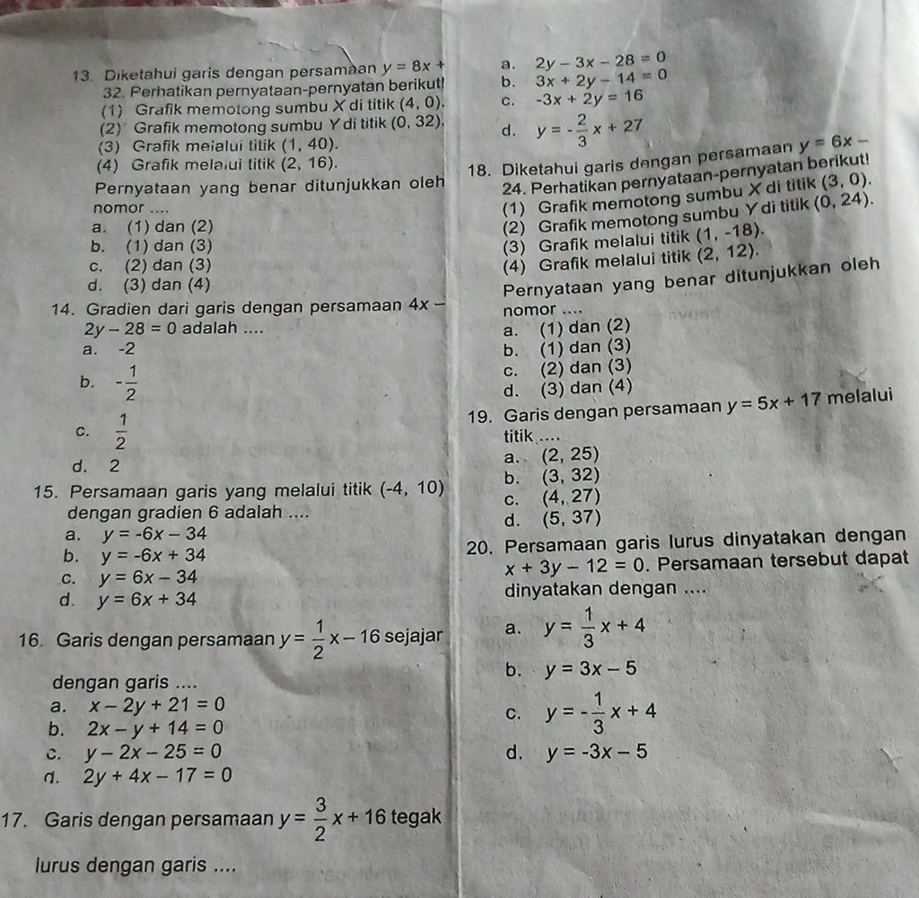 13. Diketahui garis dengan persamaan $y = 8x | StudyX
