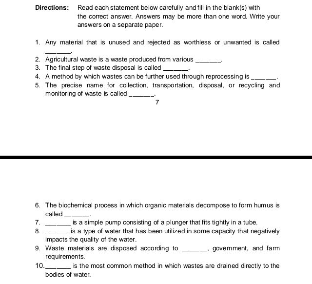 Directions: Read each statement below | StudyX