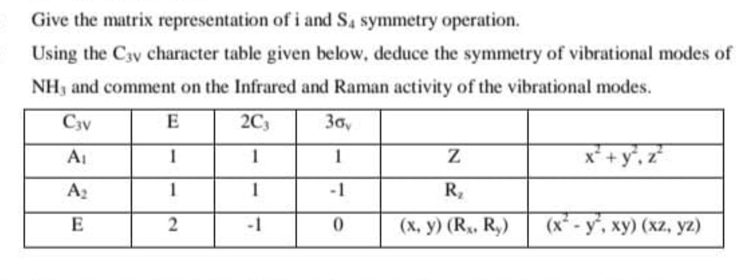 Give the matrix representation of i and S4 | StudyX