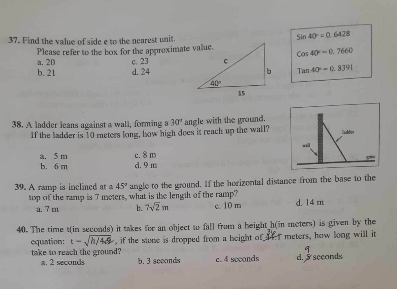 37. Find the value of side c to the nearest | StudyX