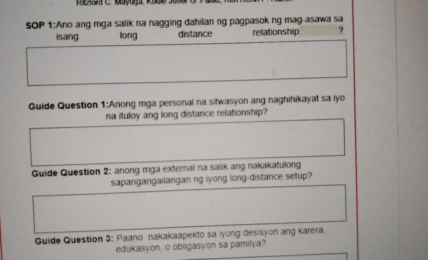 SOP 1: Ano ang mga salik na nagging dahilan | StudyX
