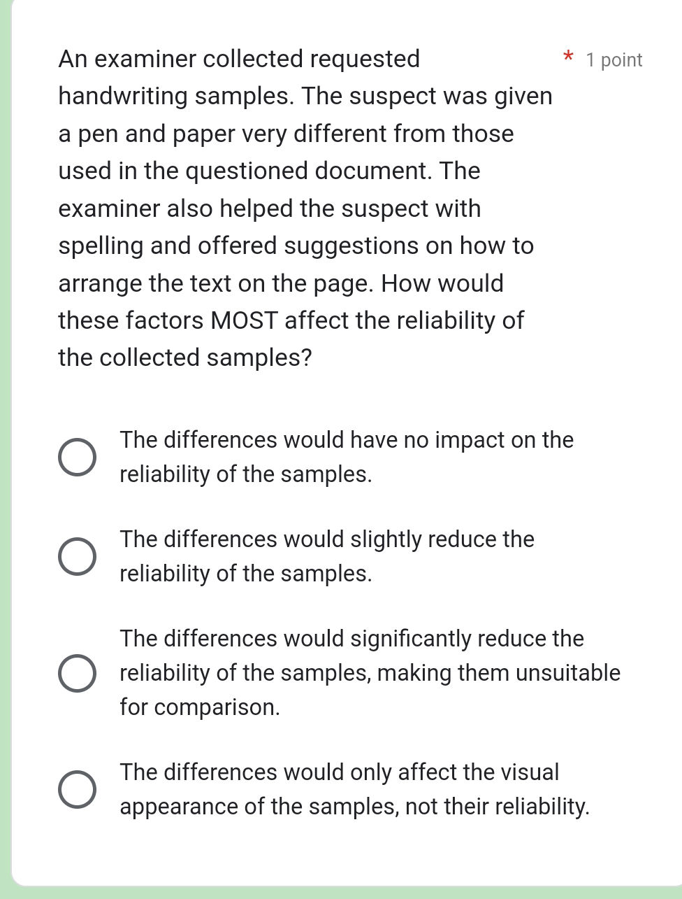 An examiner collected requested handwriting | StudyX