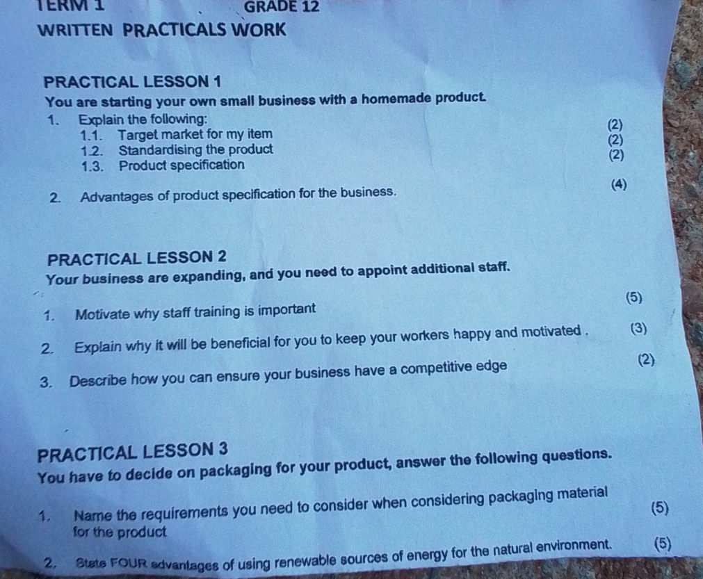 PRACTICAL LESSON 1 You are starting your own | StudyX